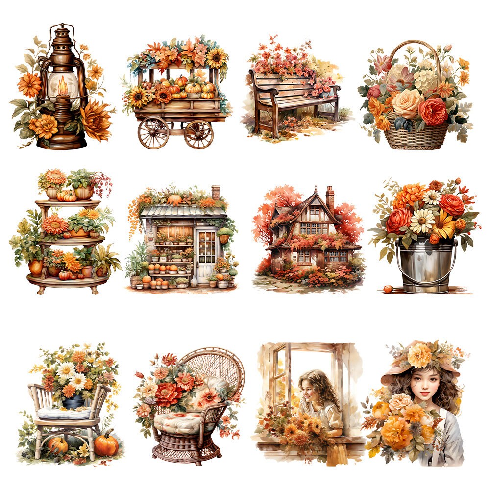 AUTUMN Garden Watercolor Clipart Bundle, Autumn Flowers Store Clipart ...