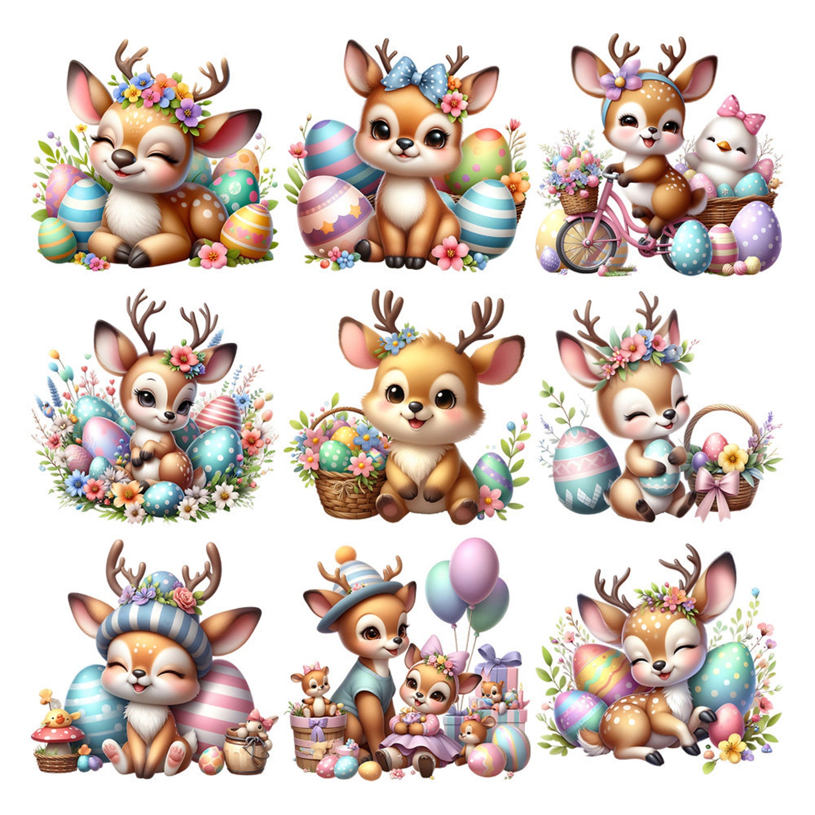 Easter Deer Clipart PNG, Watercolor Easter Clipart, Cute Baby Deer ...