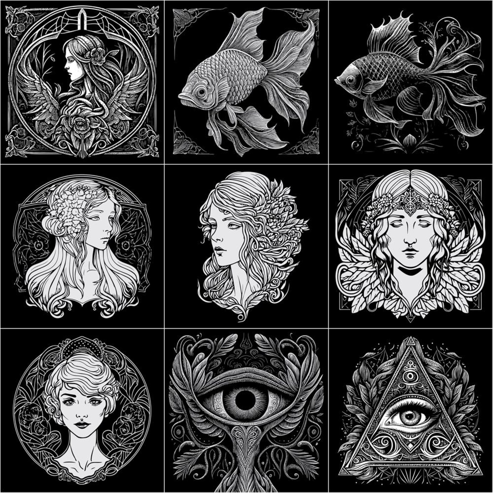 Magic Eyes Clipart, Woodcut Style, Princess Vector Art (digital ...