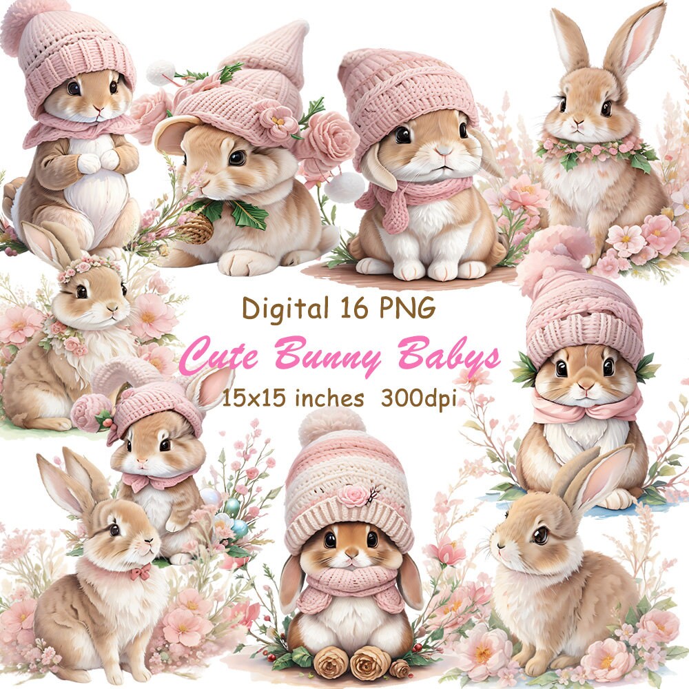 Bunnies With Flowers PNG, Spring Cute Bunny, Watercolor Little Animals ...
