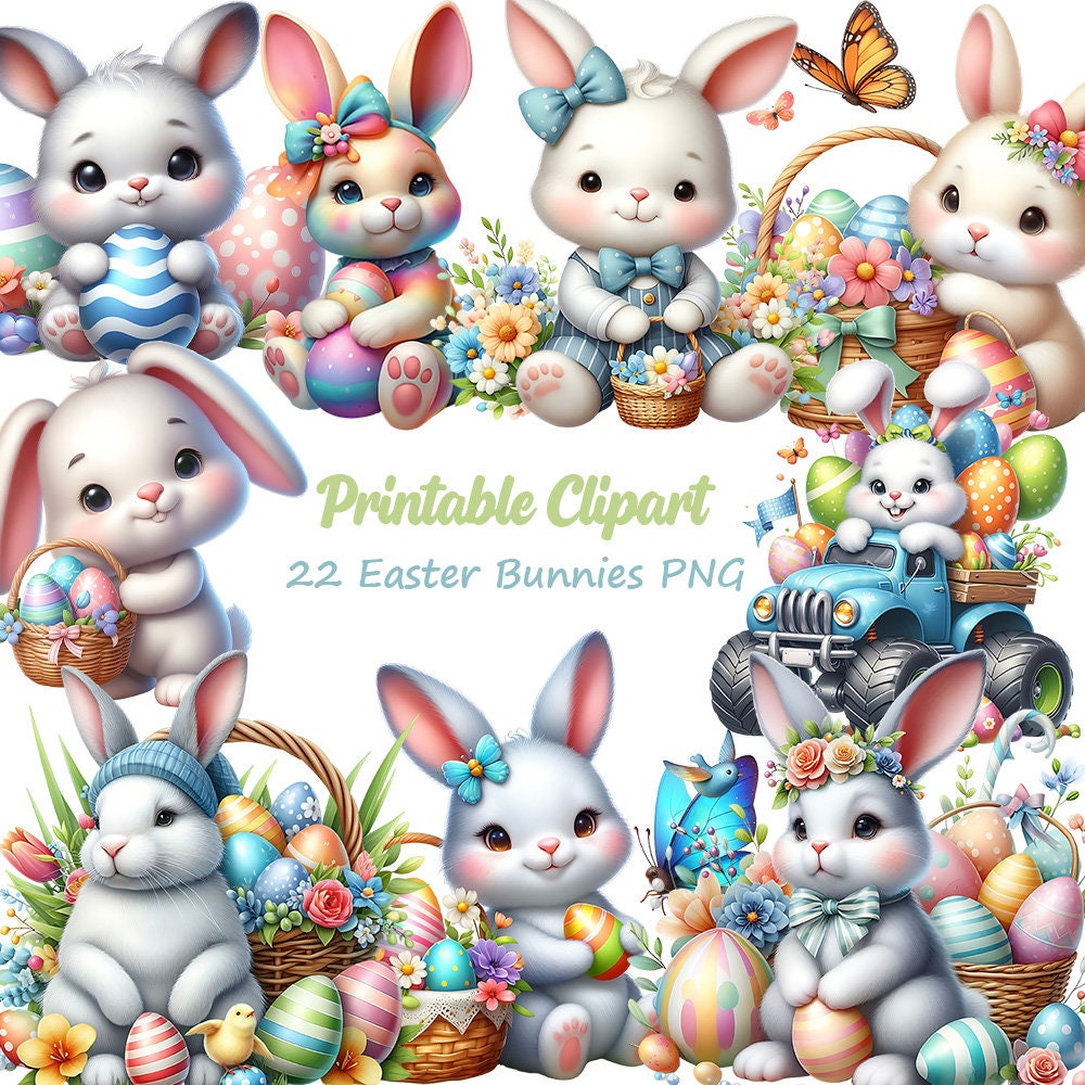 Easter Bunny Clipart PNG, Watercolor Easter Clipart, Cute Bunnies ...
