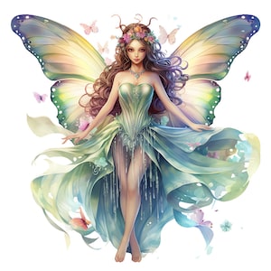 Watercolor Forest Elf Princess Clipart, Butterfly Flowers (digital ...