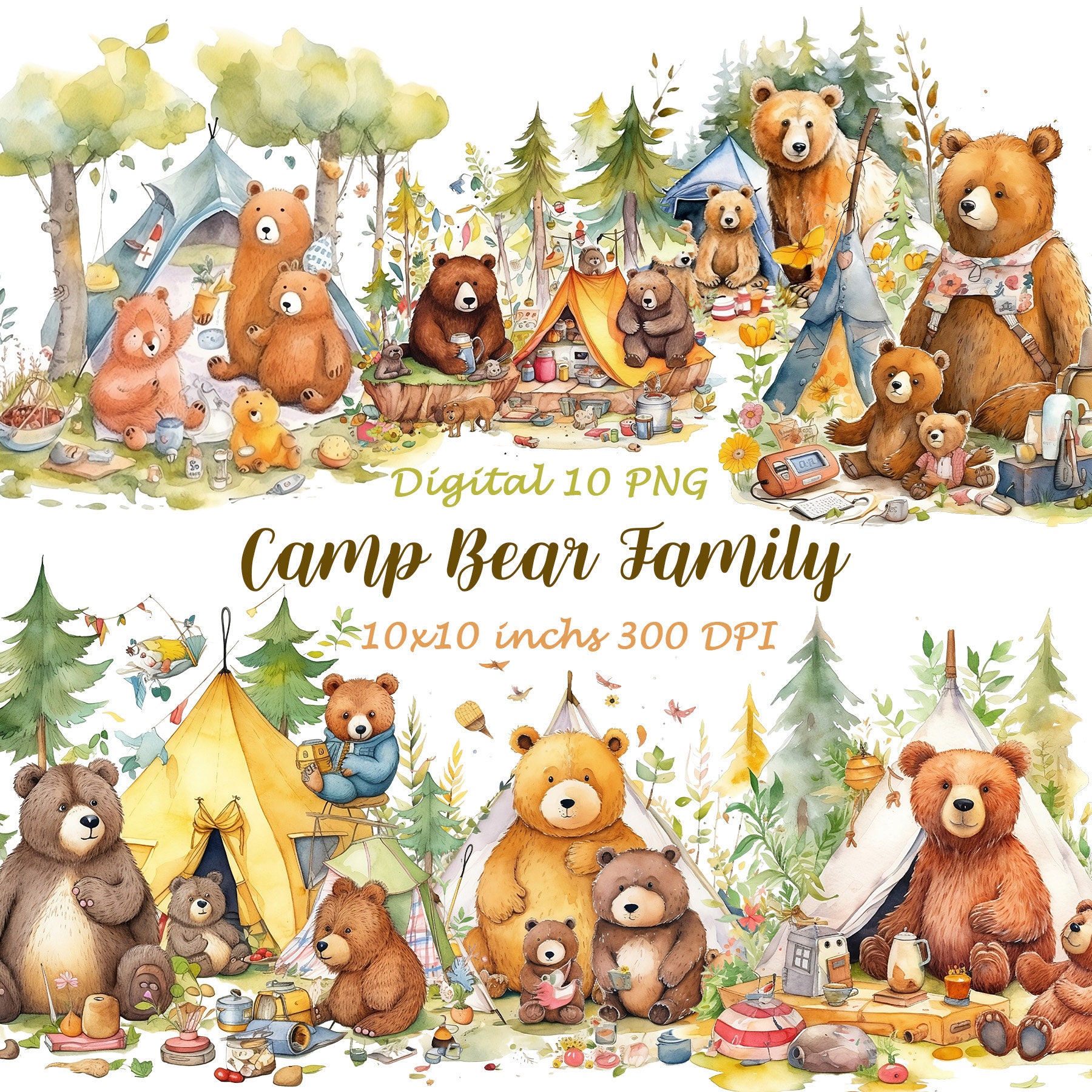 Woodland Warrior Bears Digital Clipart - Camping Bear Clipart - Bear ...