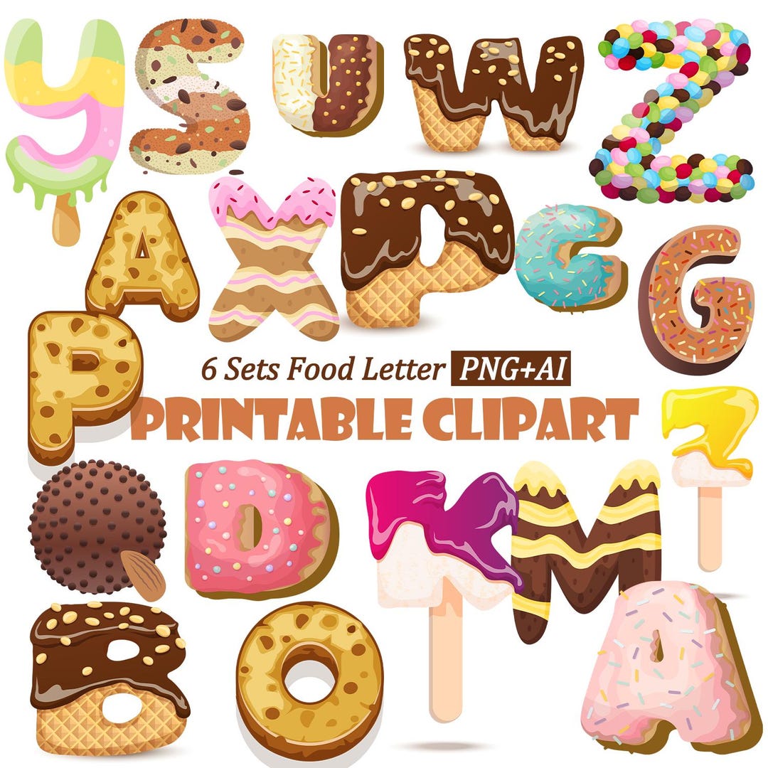 Sweet Food Letters Design, Letter PNG Bundle Set, Printable Vector 26 ...