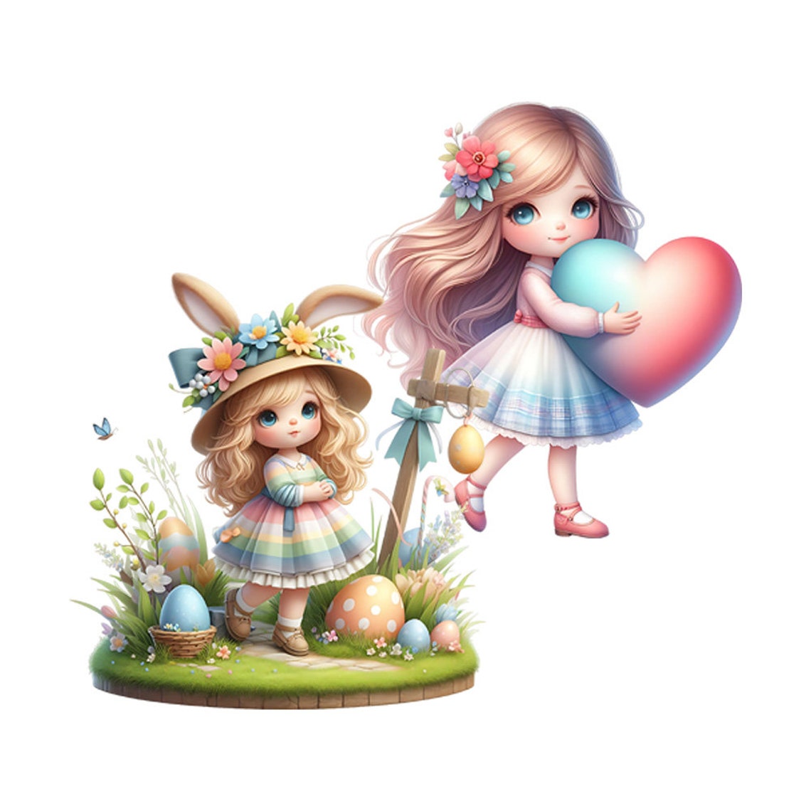 Easter Baby Girls Clipart PNG, Watercolor Easter Clipart, Cute Baby ...