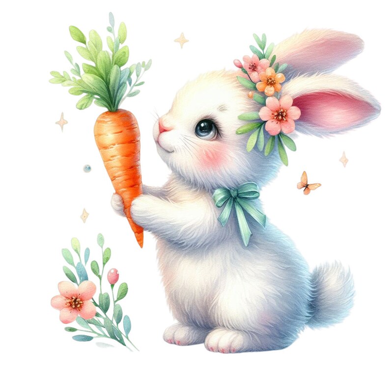 Easter Baby Bunnies PNG, Cute Bunny With Flowers Clipart, Easter Eggs ...