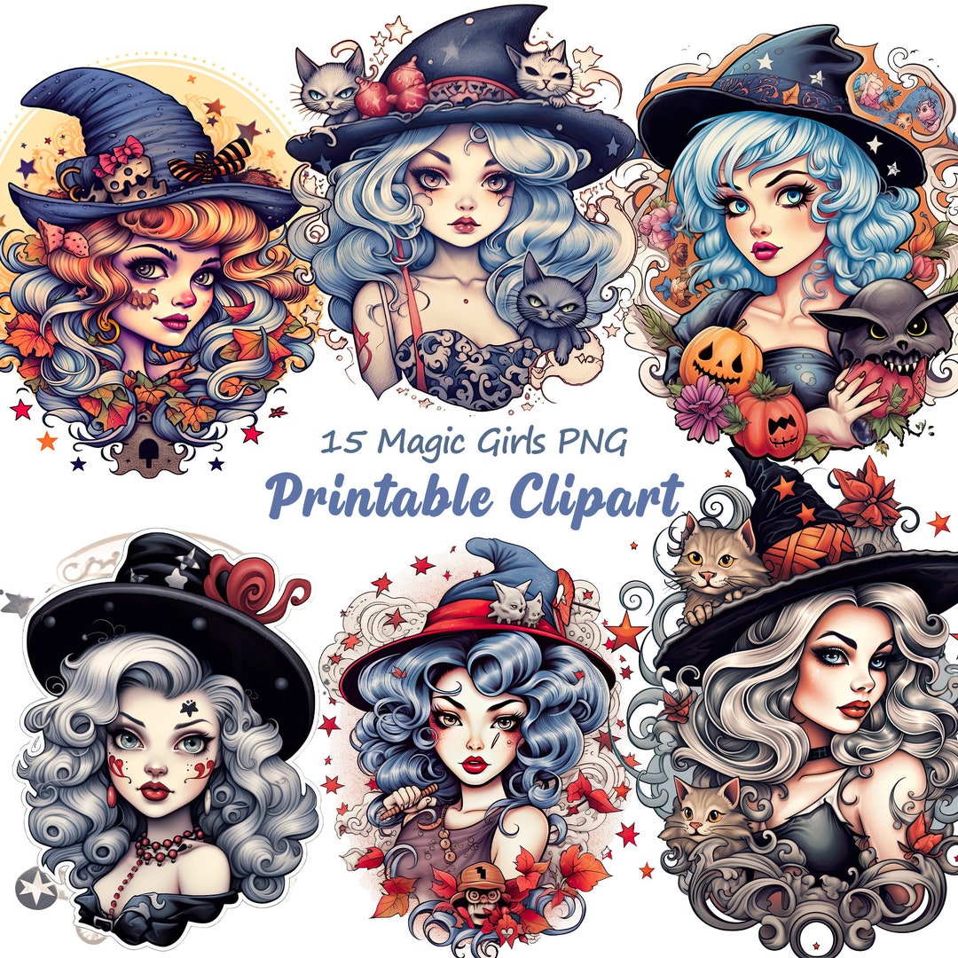 Cute Witch Clipart PNG, Celestial Witch Clipart, Black Magic Witch ...