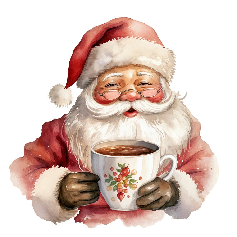 Watercolor Santa Claus Clipart, Christmas Graphics (10 PNG) (digital ...