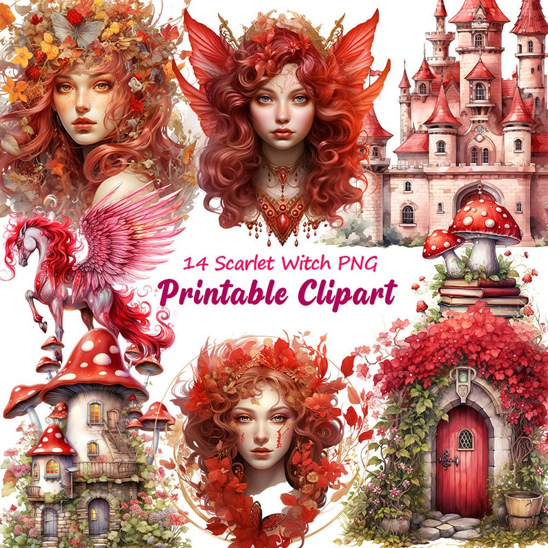 Red Witch Mushroom PNG, Night Godness Forest Watercolor Clipart ...