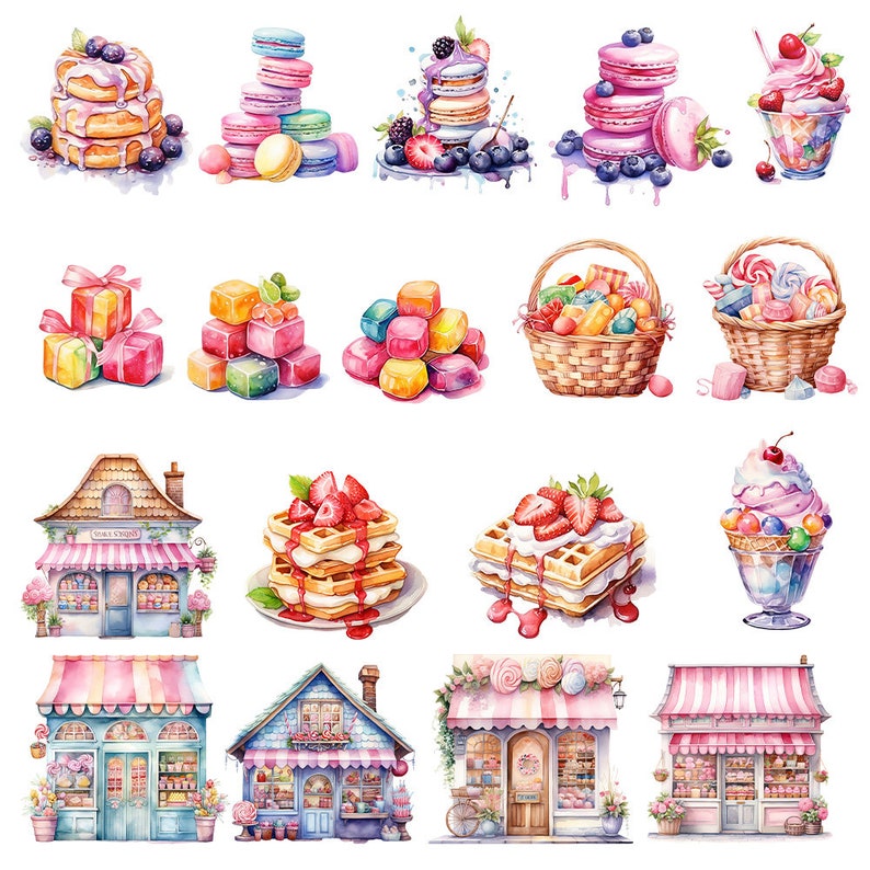 Watercolor Cake Clipart, Bakery Desserts PNG Graphics (digital Download ...