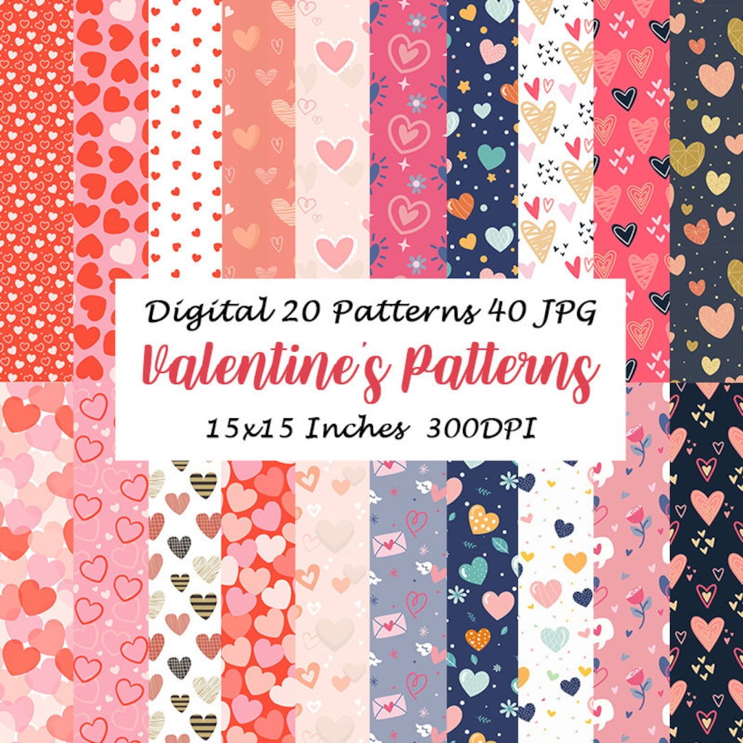 Valentine's Day Pink Heart Patterns, Scrapbook Paper (digital Download ...