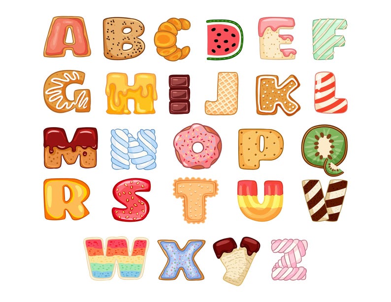 Sweet Food Letters PNG Clipart Bundle, Party Design (digital Download ...