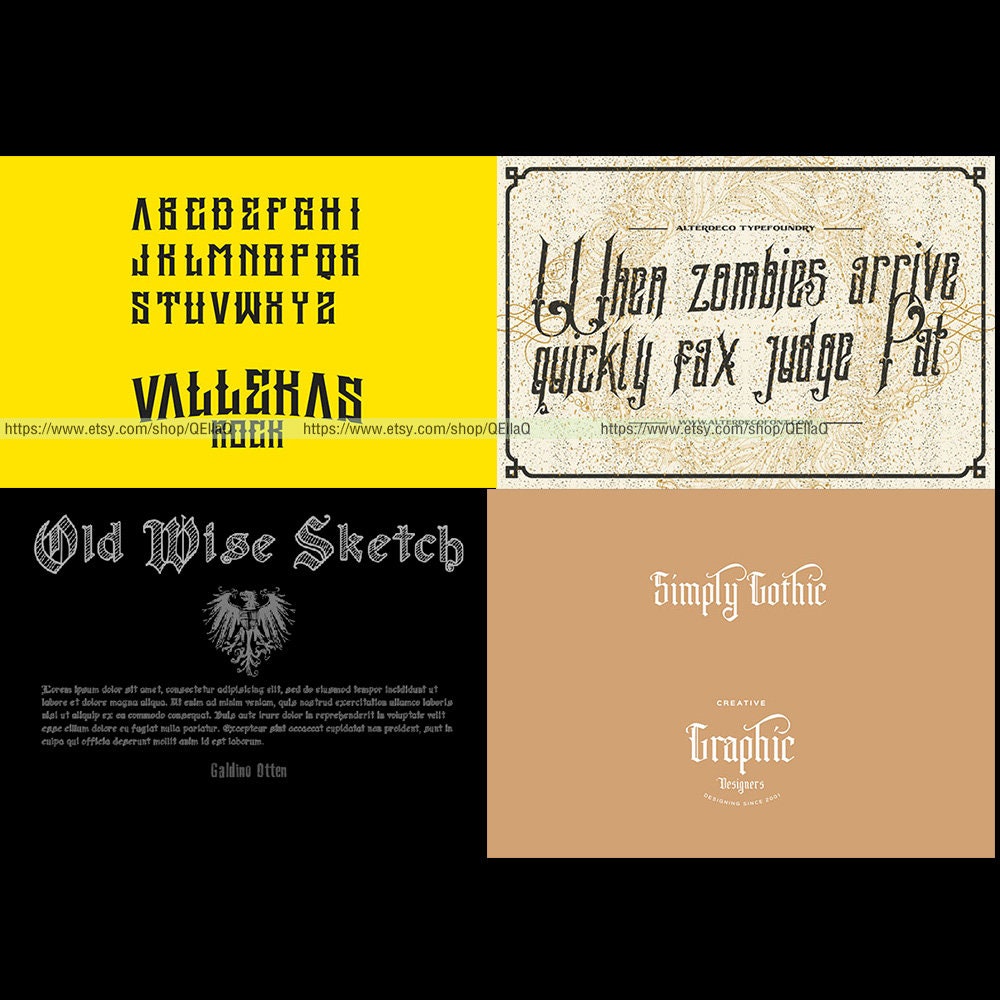 20 Gothic Font Bundle, Calligraphy & Cursive (TTF/OTF) Commercial Use ...
