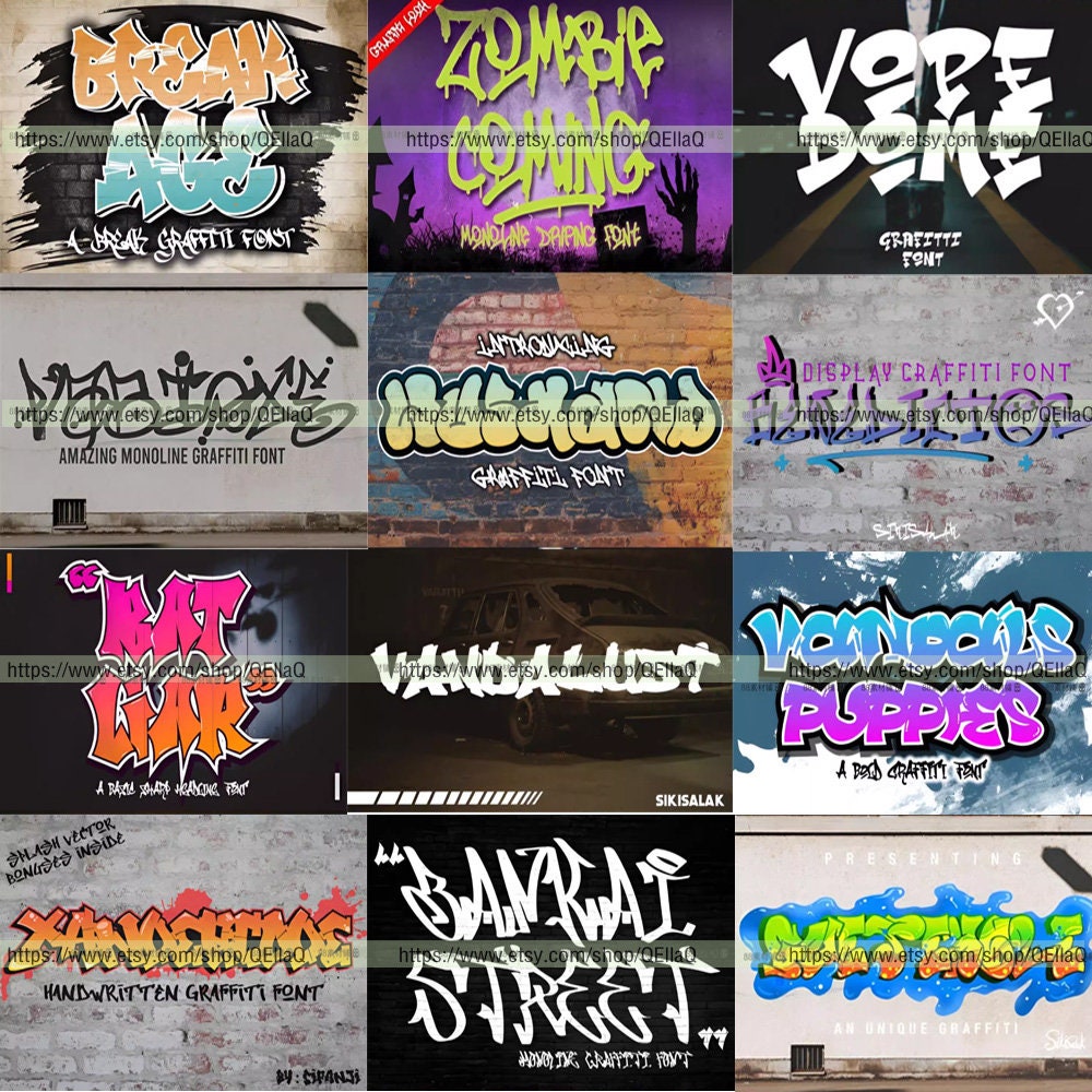 Graffiti SUPER COOL Font Bundle, Punk and Hip-hop Fonts, Street Style ...