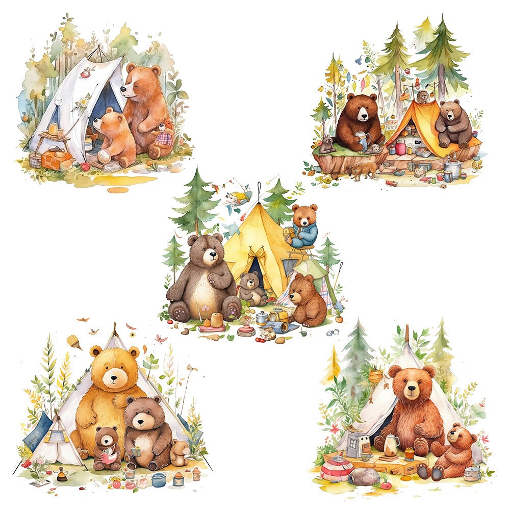 Woodland Warrior Bears Digital Clipart - Camping Bear Clipart - Bear ...