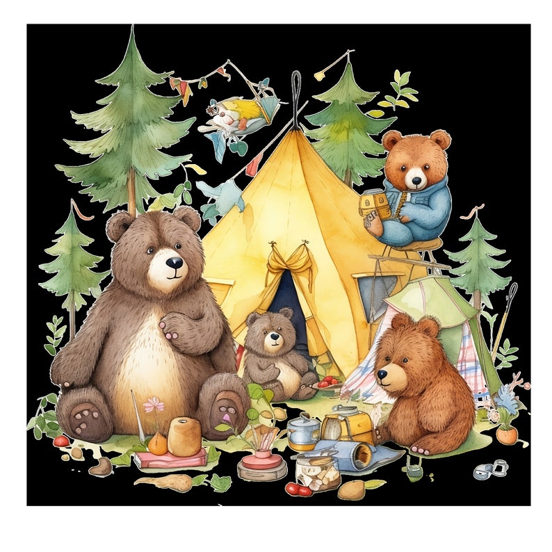 Woodland Warrior Bears Digital Clipart - Camping Bear Clipart - Bear ...
