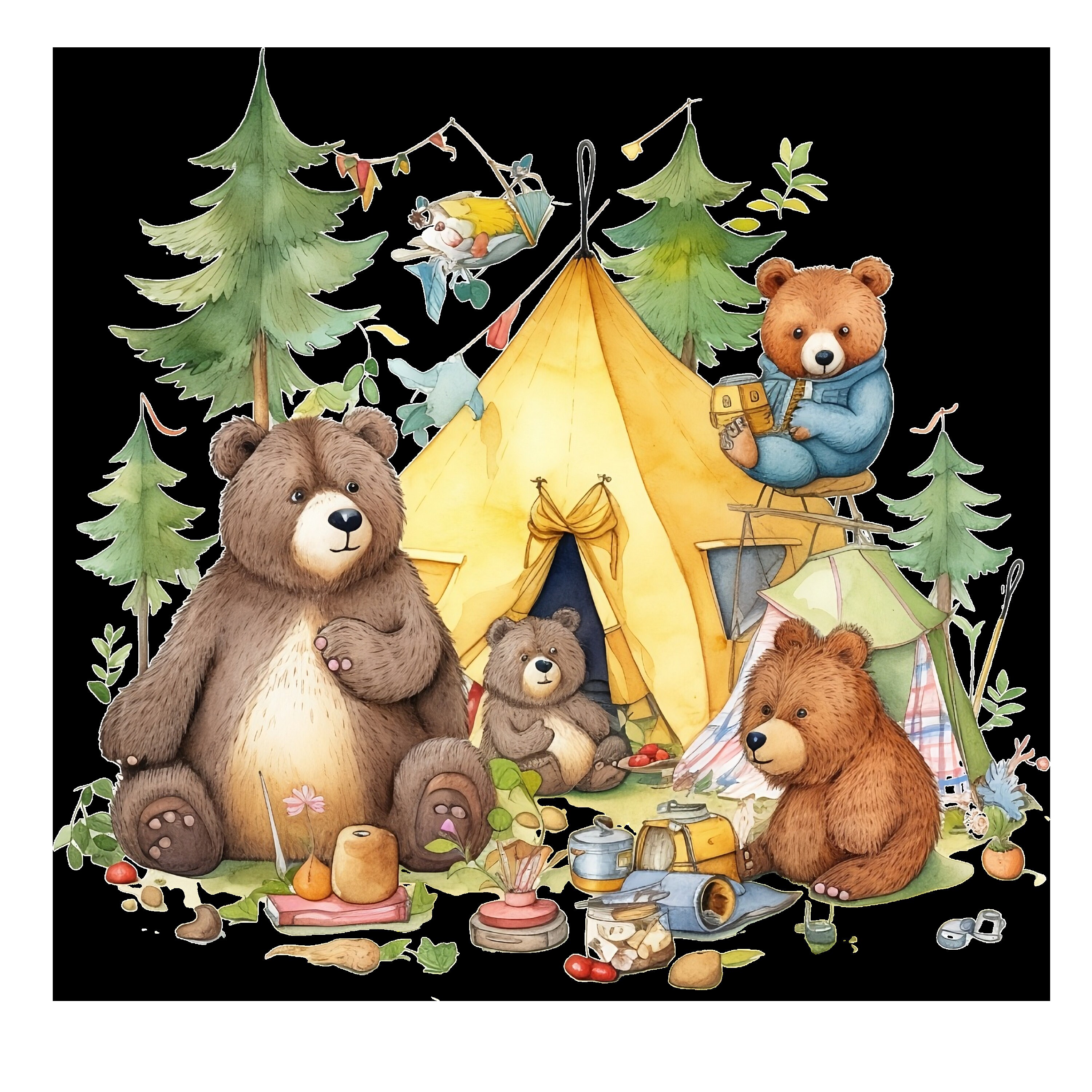Woodland Warrior Bears Digital Clipart - Camping Bear Clipart - Bear ...