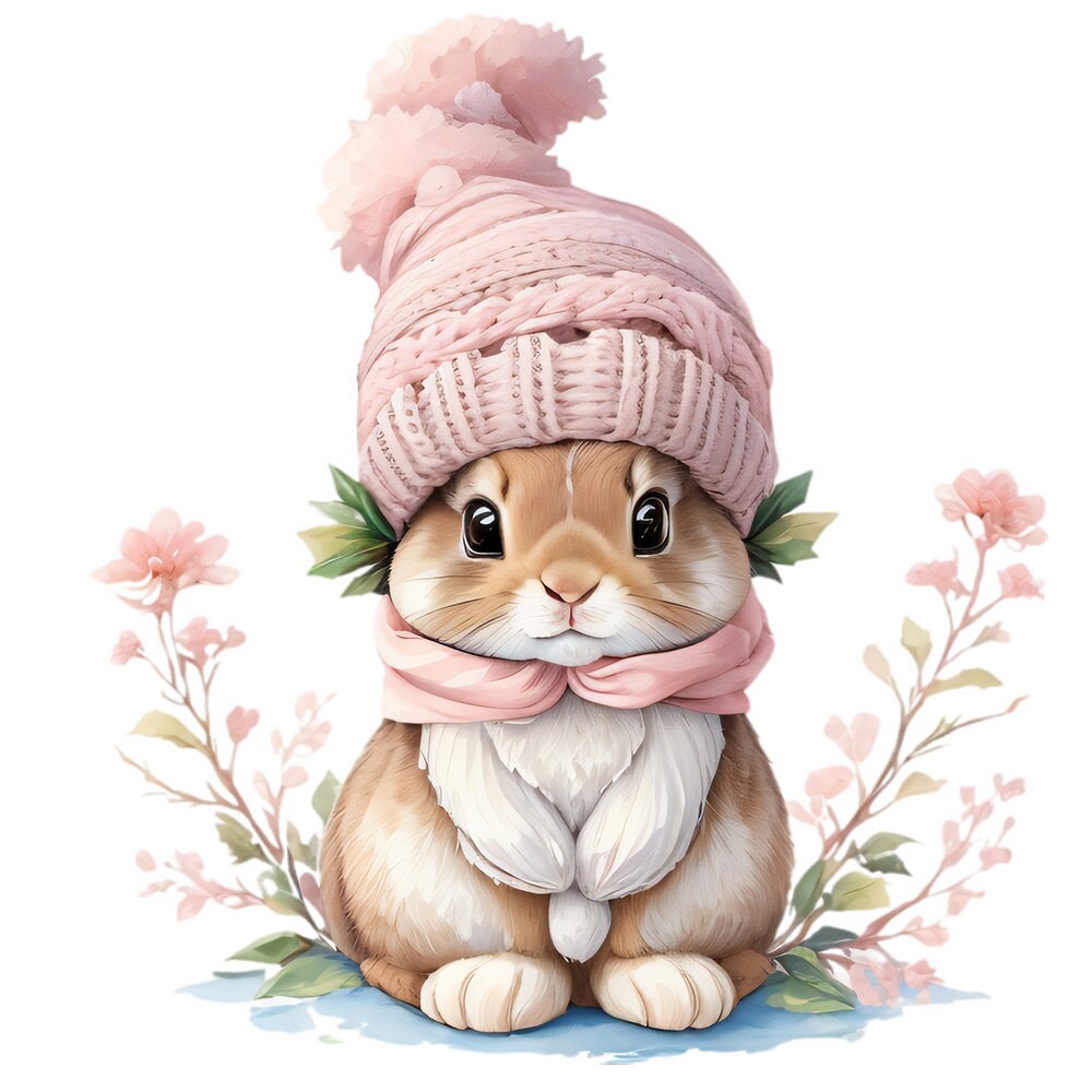 Bunnies With Flowers PNG, Spring Cute Bunny, Watercolor Little Animals ...
