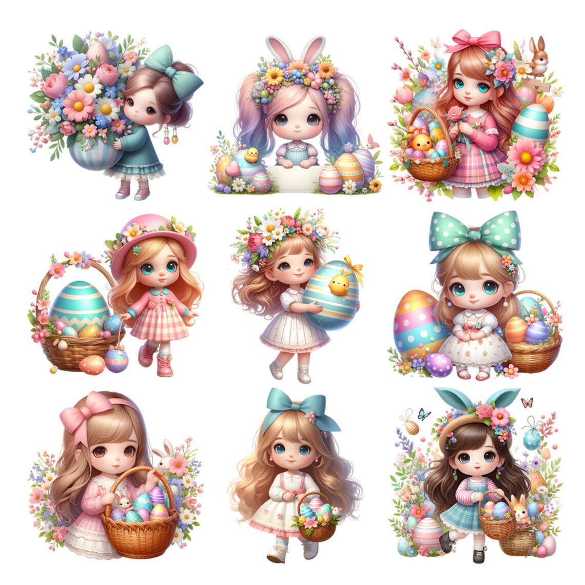 Easter Baby Girls Clipart PNG, Watercolor Easter Clipart, Pink Baby ...