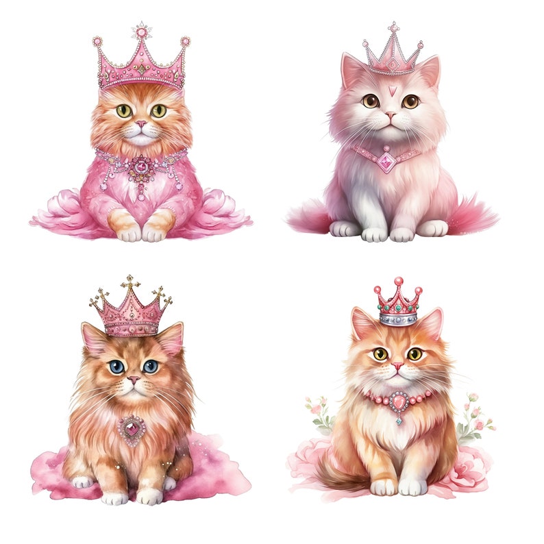 Watercolor Gorgeous Royal King Cats Clipart, Princess Cat Clip Art ...