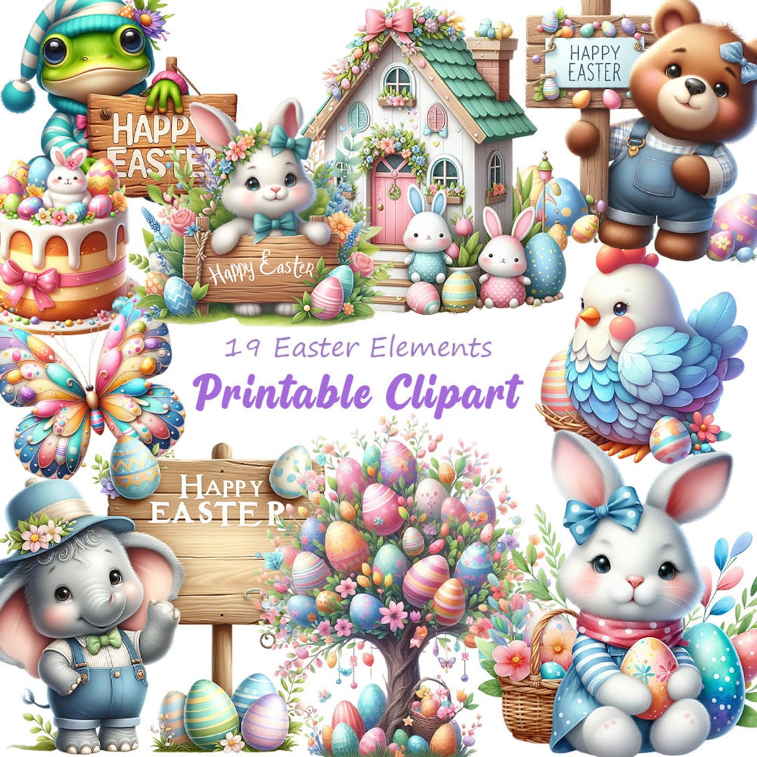 Lovely Signboard Animals PNG, Cute Easter Eggs Clipart, Easter Animals ...