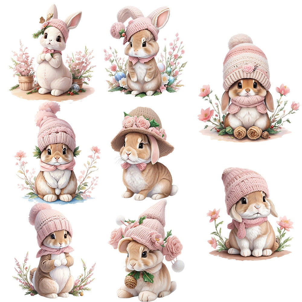 Bunnies With Flowers PNG, Spring Cute Bunny, Watercolor Little Animals ...