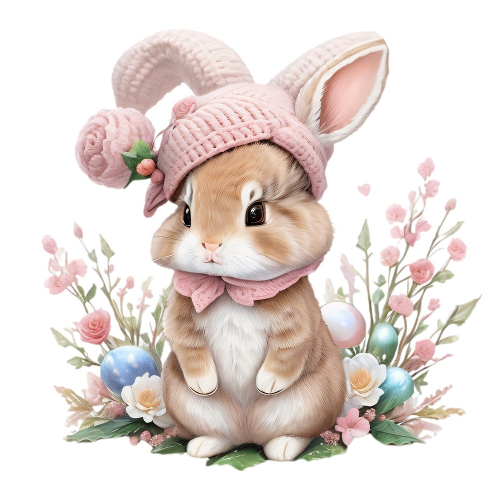 Bunnies With Flowers PNG, Spring Cute Bunny, Watercolor Little Animals ...