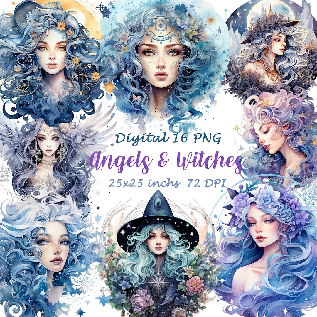 Witch Watercolor Clipart, Digital Planner Stickers, Magical Clipart ...