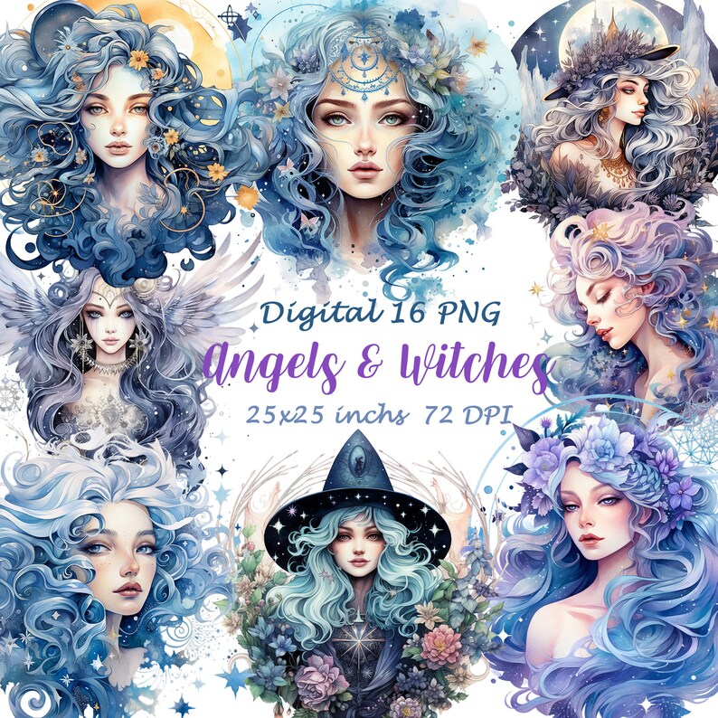 Witch Watercolor Clipart, Digital Planner Stickers, Magical Clipart ...