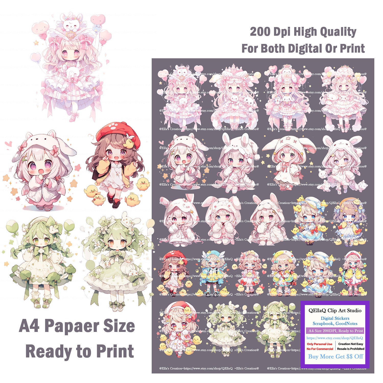 Kawaii Anime Girl Stickers, Digital Planner Stickers (PNG Download) - Etsy