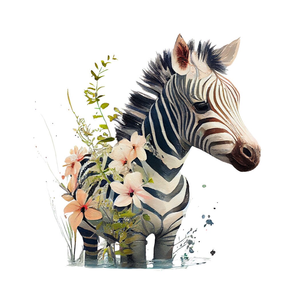 Floral Zebra Watercolor Clipart PNG Transparent Background, Printable ...
