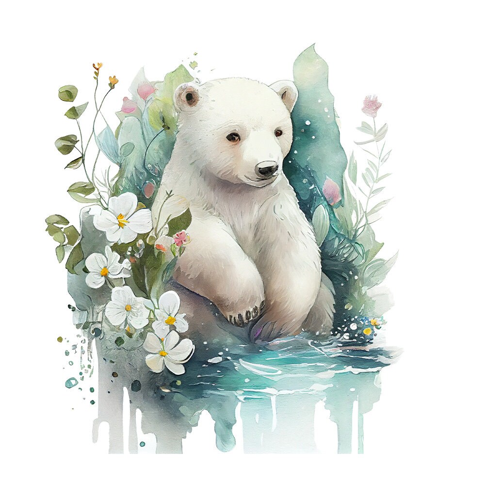 Watercolor Polar Bear Clipart, PNG, Commercial Use, Digital Download ...