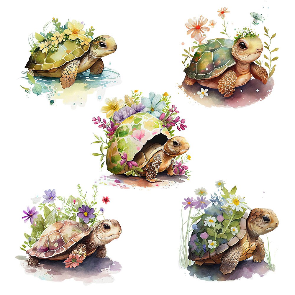 Watercolor Turtle PNG, Flowers Turtle, Sea Turtle PNG Sublimation ...