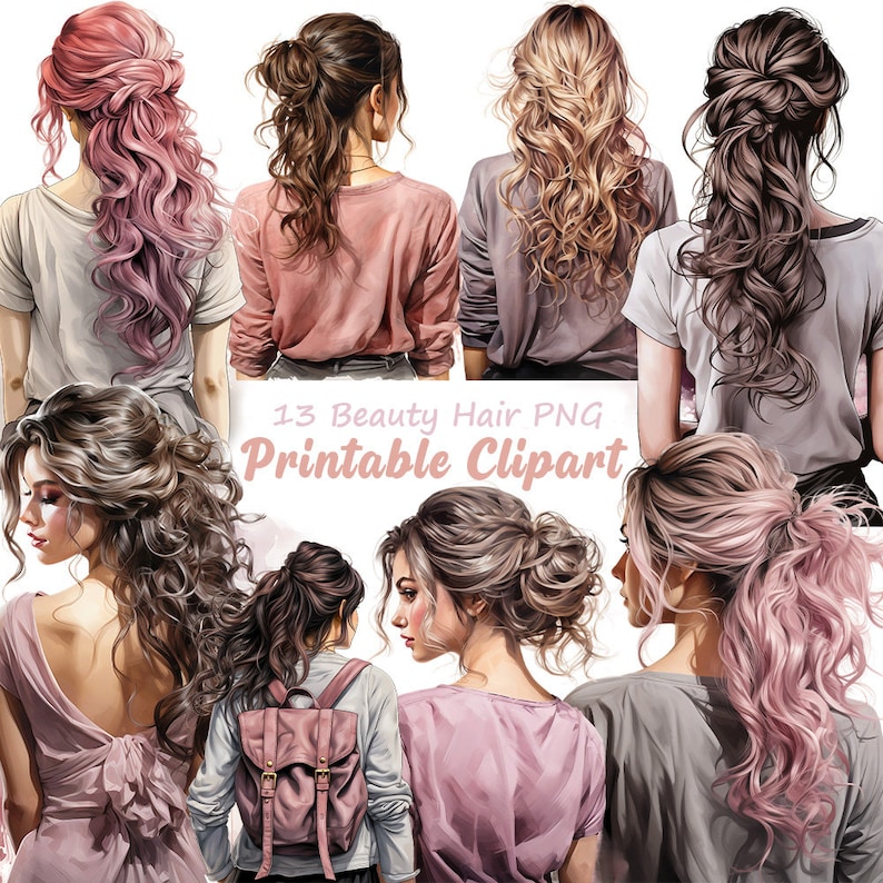 Beauty Hairstyle PNG, Women Back View Watercolor Clipart, Side View ...