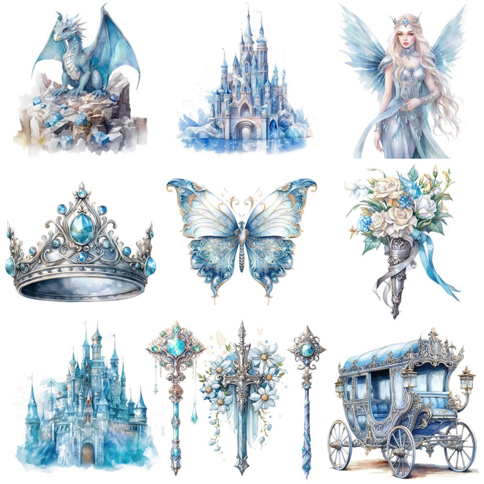 Snow Queen Castle Watercolor Clipart, the Game of Power PNG, Magic ...