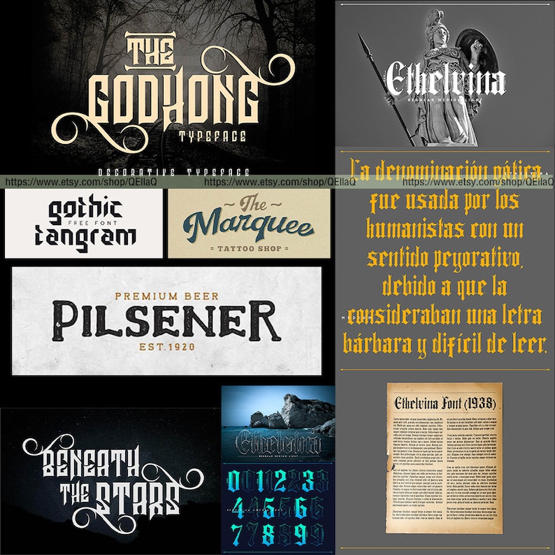 20 Gothic Font Bundle, Calligraphy & Cursive (TTF/OTF) Commercial Use ...