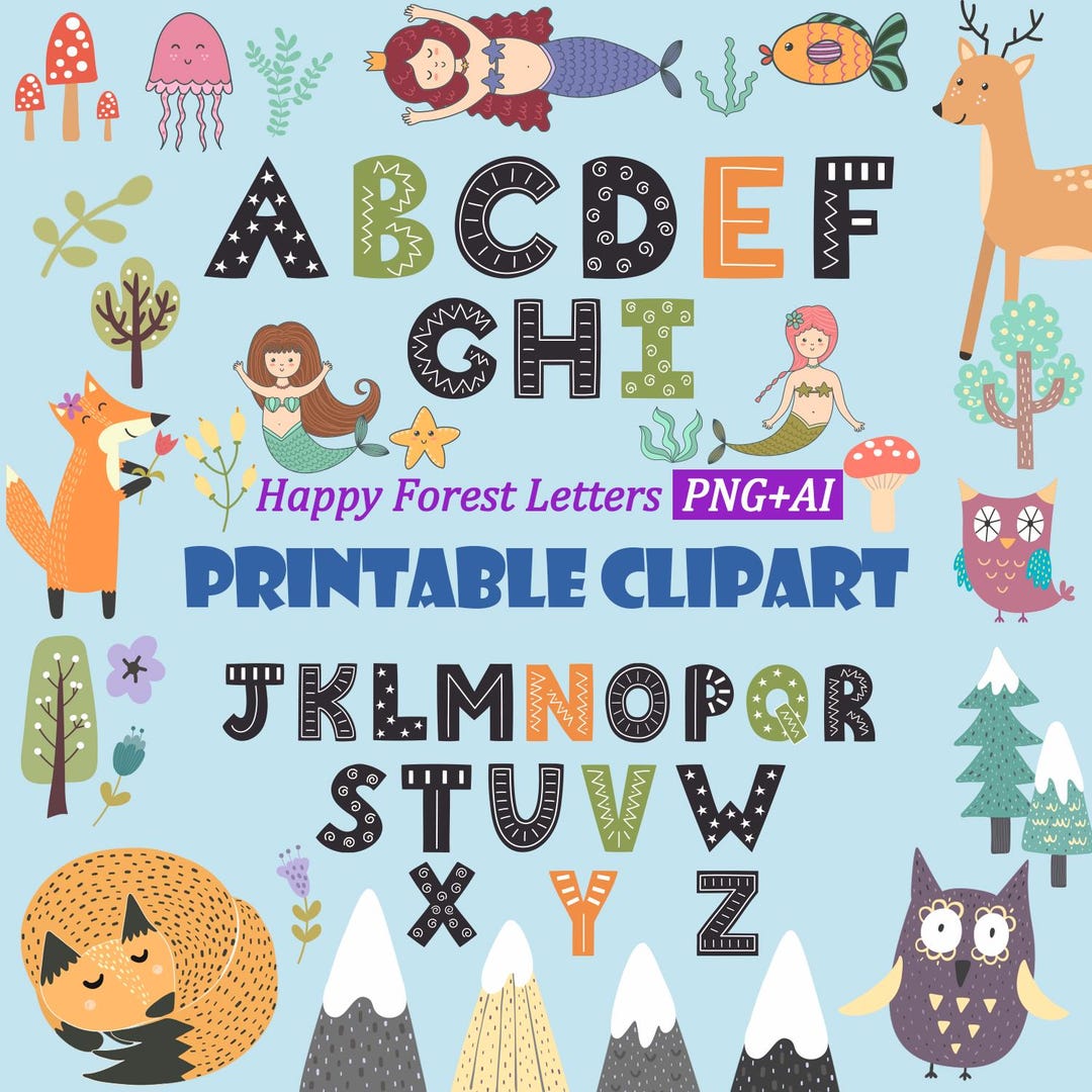 Animals Letter Bundle Set, Forest Poster Letters, Printable Vector 26 ...