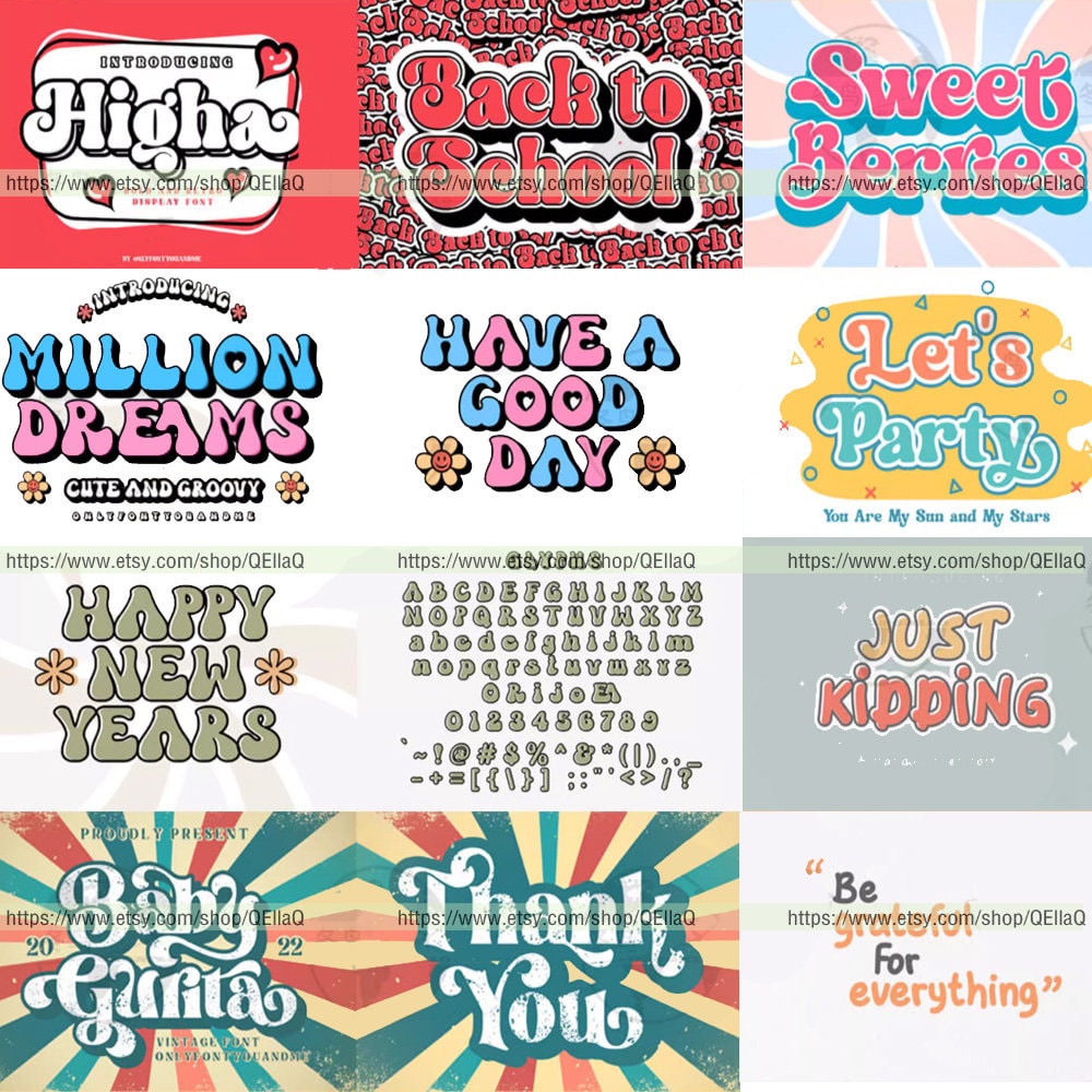 Cute Cartoon Font Bundle Best Collection, American Retro English Font ...