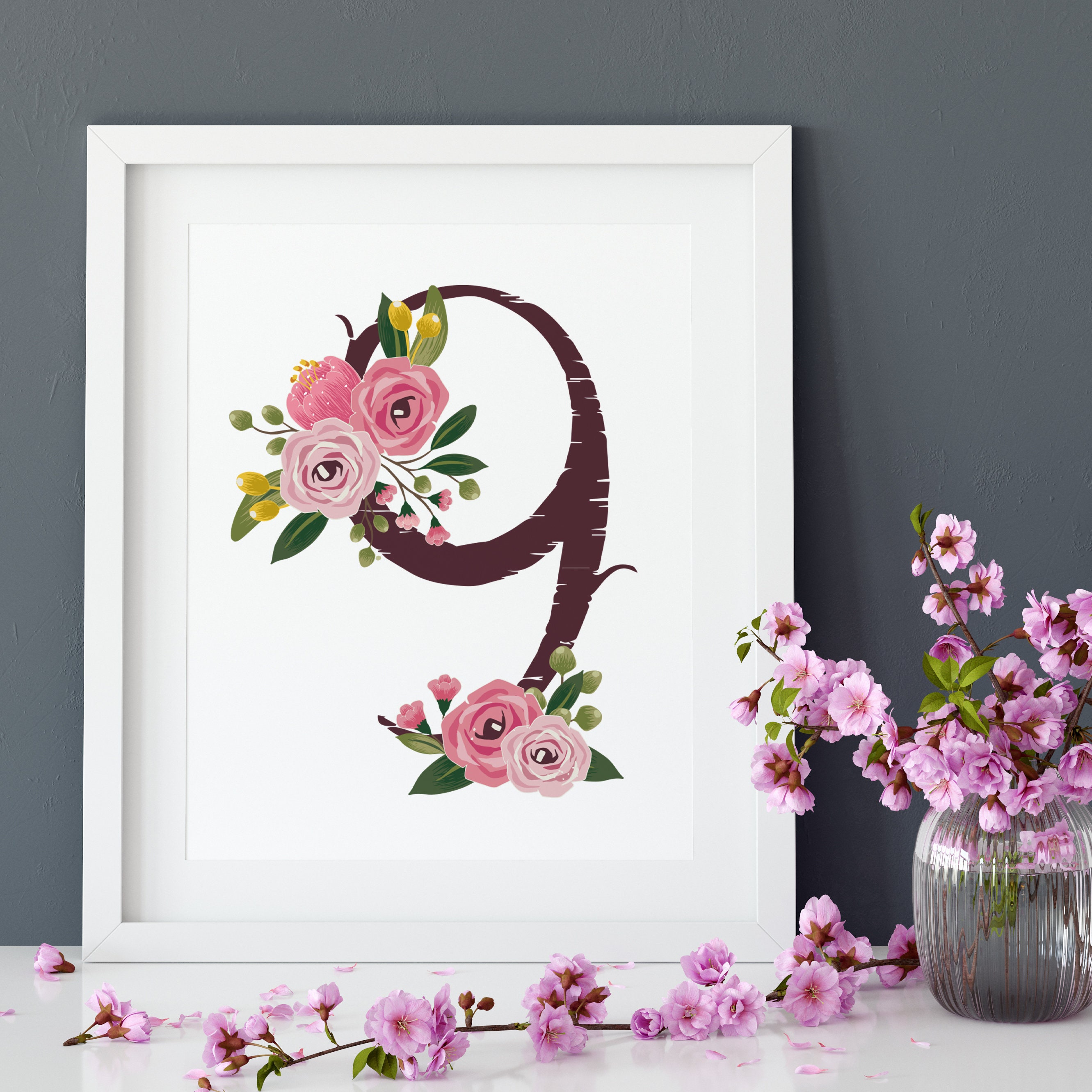 Floral Numbers, Watercolor Floral Numbers, Floral Numbers, Pink ...