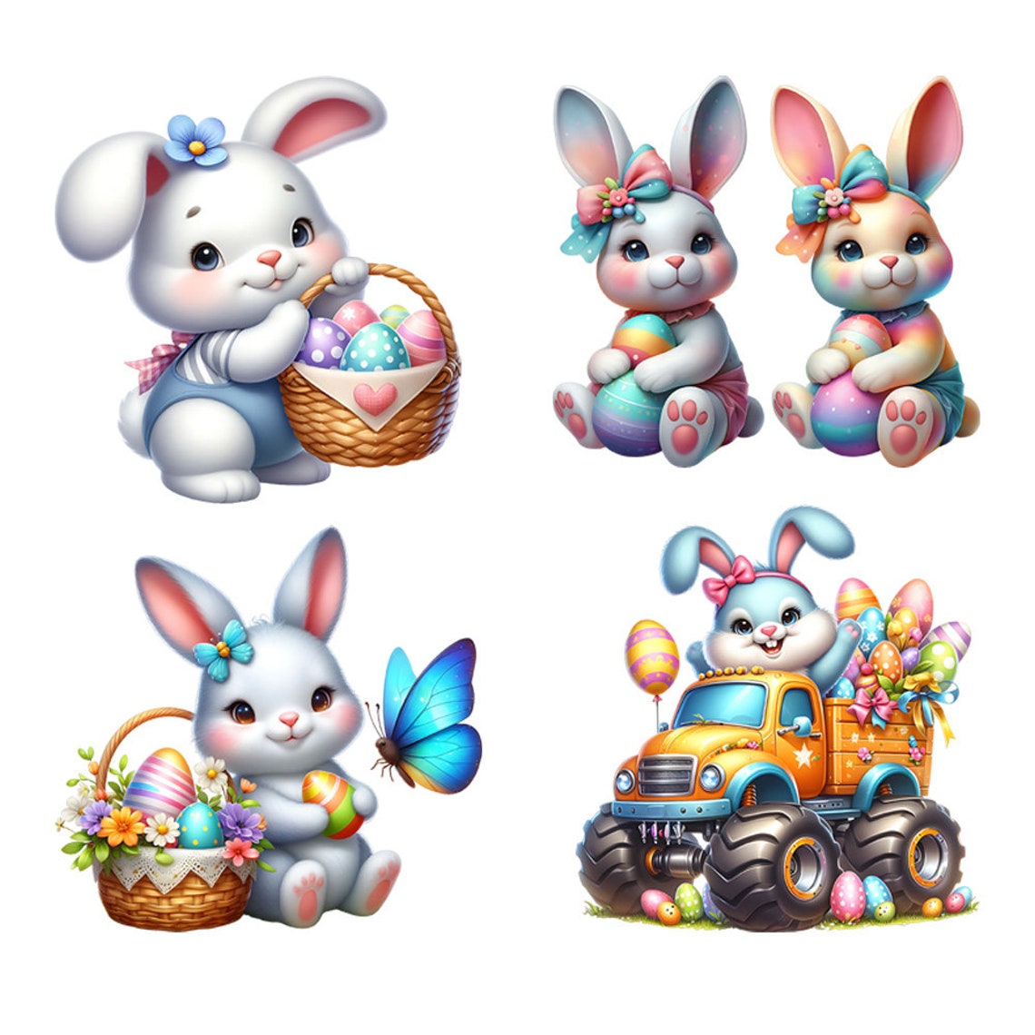 Easter Bunny Clipart PNG, Watercolor Easter Clipart, Cute Bunnies ...