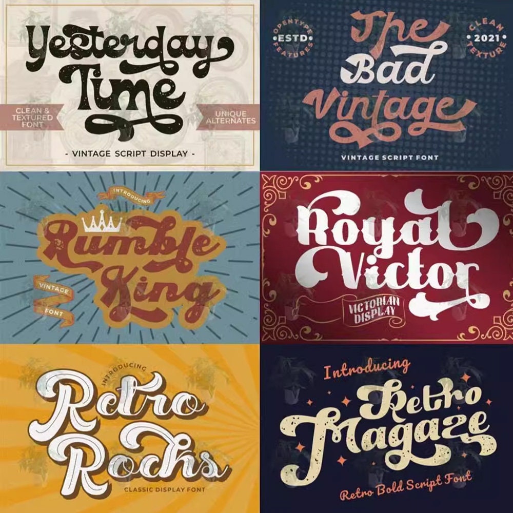 Modern Retro Font Bundle Best Collection, Vintage and Tattoo Font, Old ...