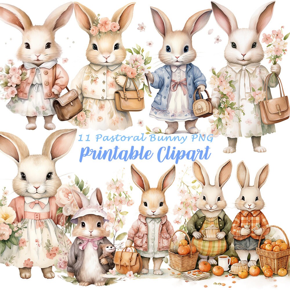 Pastoral Watercolor Bunnies PNG, Cute Bunny Couple Wedding Clipart ...