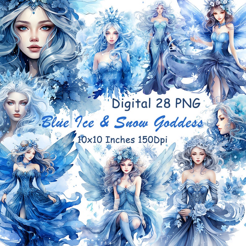 Snow Goddess Watercolor Clipart, Digital Beauty Stickers, Magic Queen ...