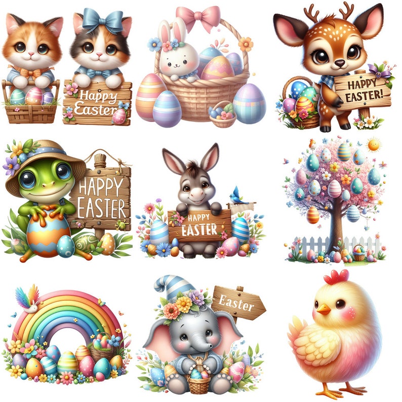 Lovely Signboard Animals PNG, Cute Easter Eggs Clipart, Easter Animals ...