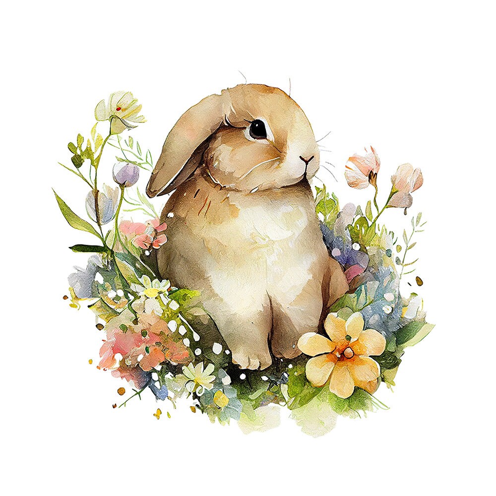 Bunnies With Flowers PNG, Spring Cute Bunny, Watercolor Little Animals ...