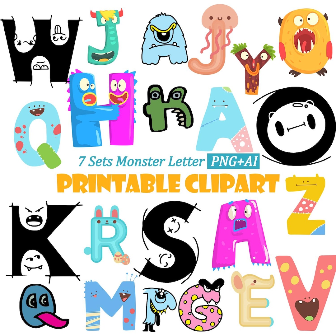 Monster Letter PNG Set, Cute Baby Story Book Letters, Printable Vector ...