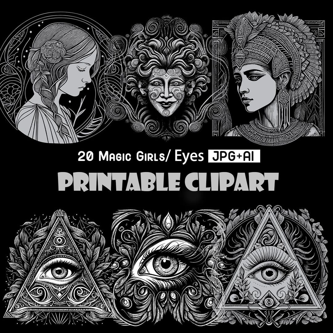 Magic Eyes Clipart, Woodcut Style, Princess Vector Art (digital ...