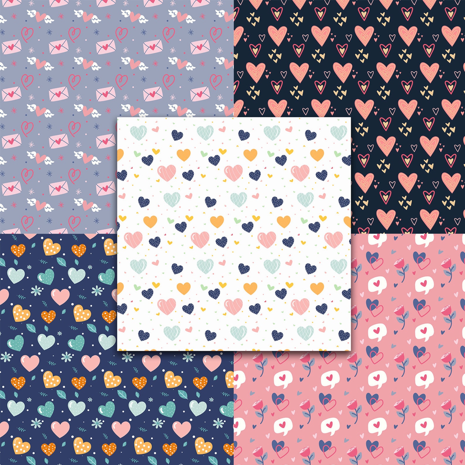 Valentine's Day Pink Heart Patterns, Scrapbook Paper (digital Download ...