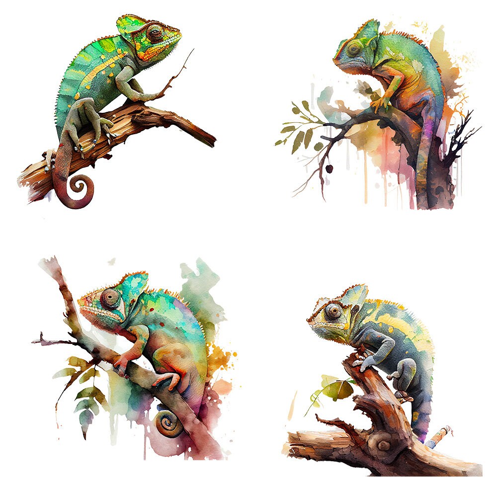 Watercolor Chameleons Clipart, Tropical Reptiles Pngs (digital Download ...