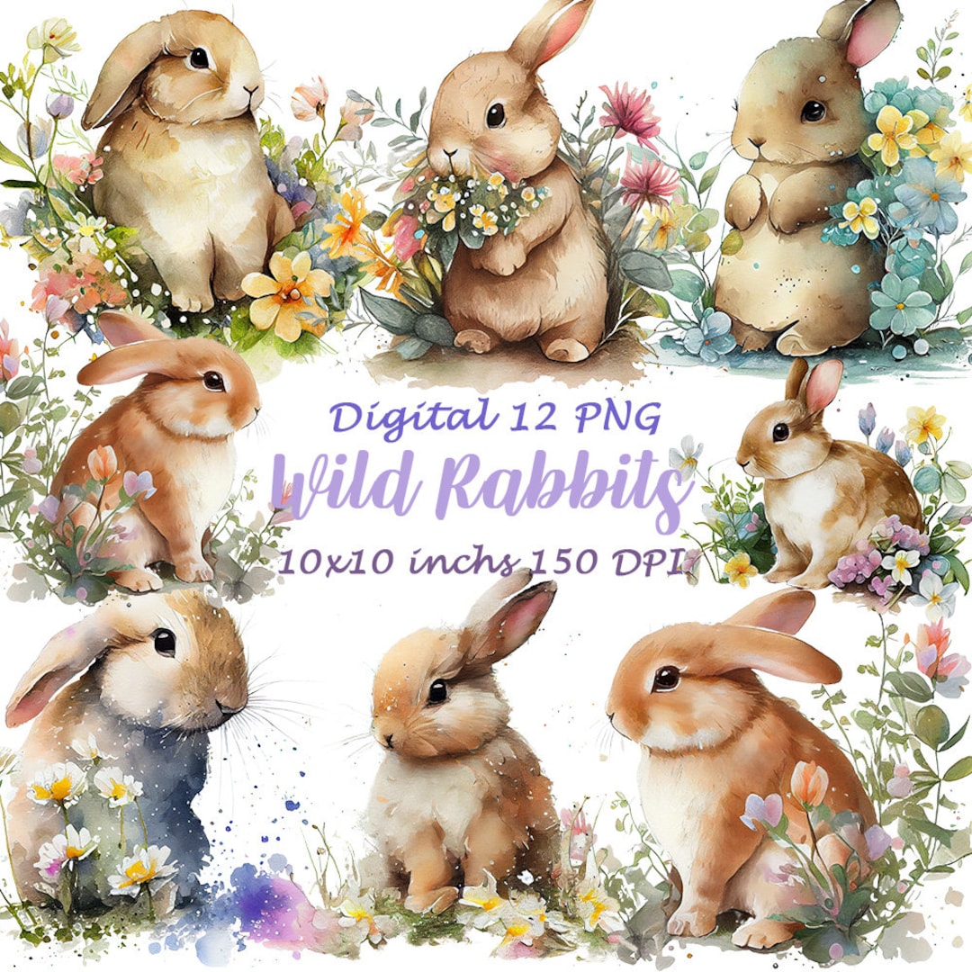 Bunnies With Flowers PNG, Spring Cute Bunny, Watercolor Little Animals ...